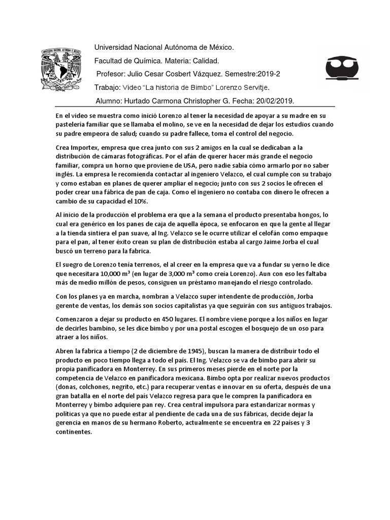 Historia de Bimbo, Calidad | PDF