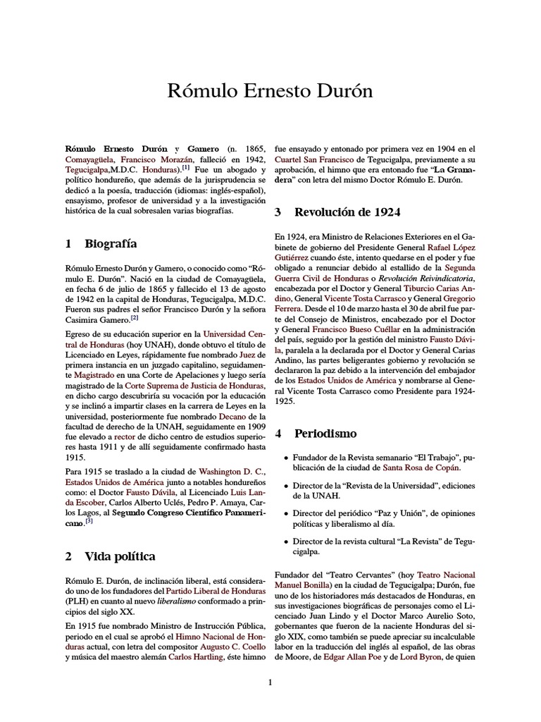 Rómulo Ernesto Durón | PDF | Honduras | Gobierno