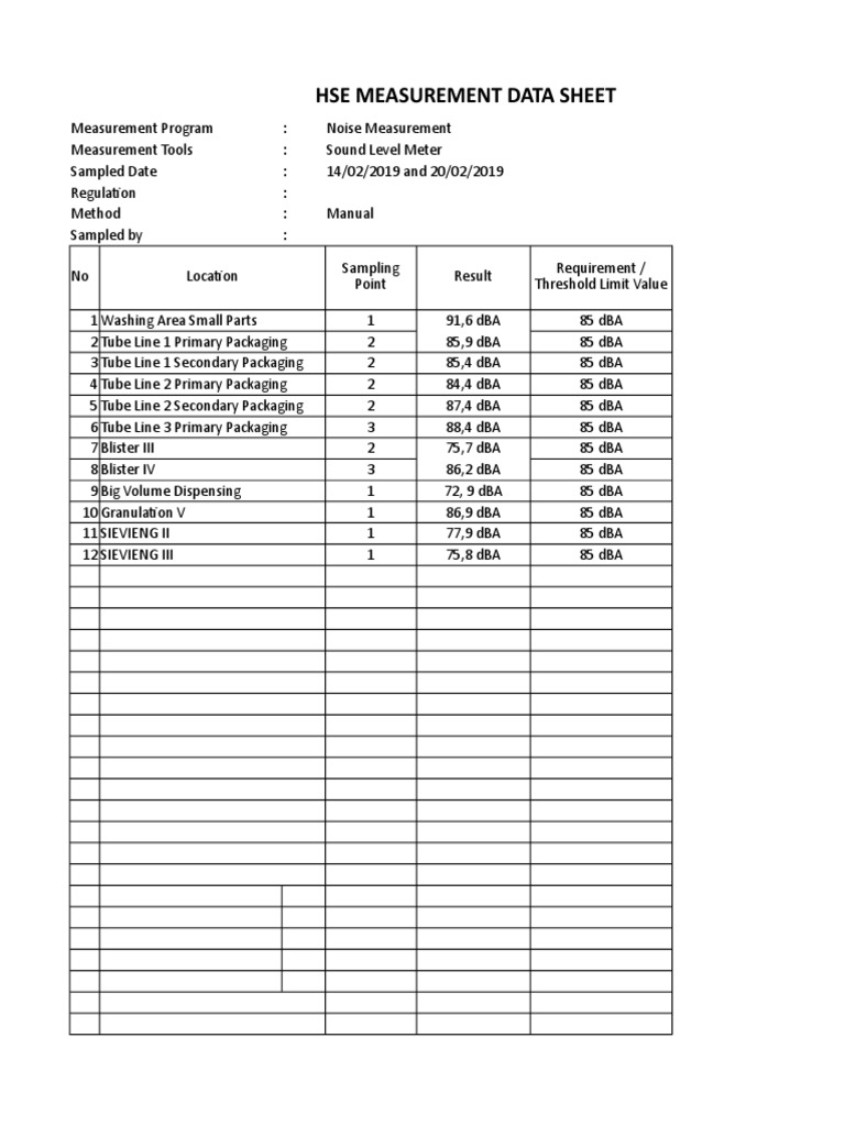 Hse Measurement Data Sheet | PDF | Noise | Acoustics