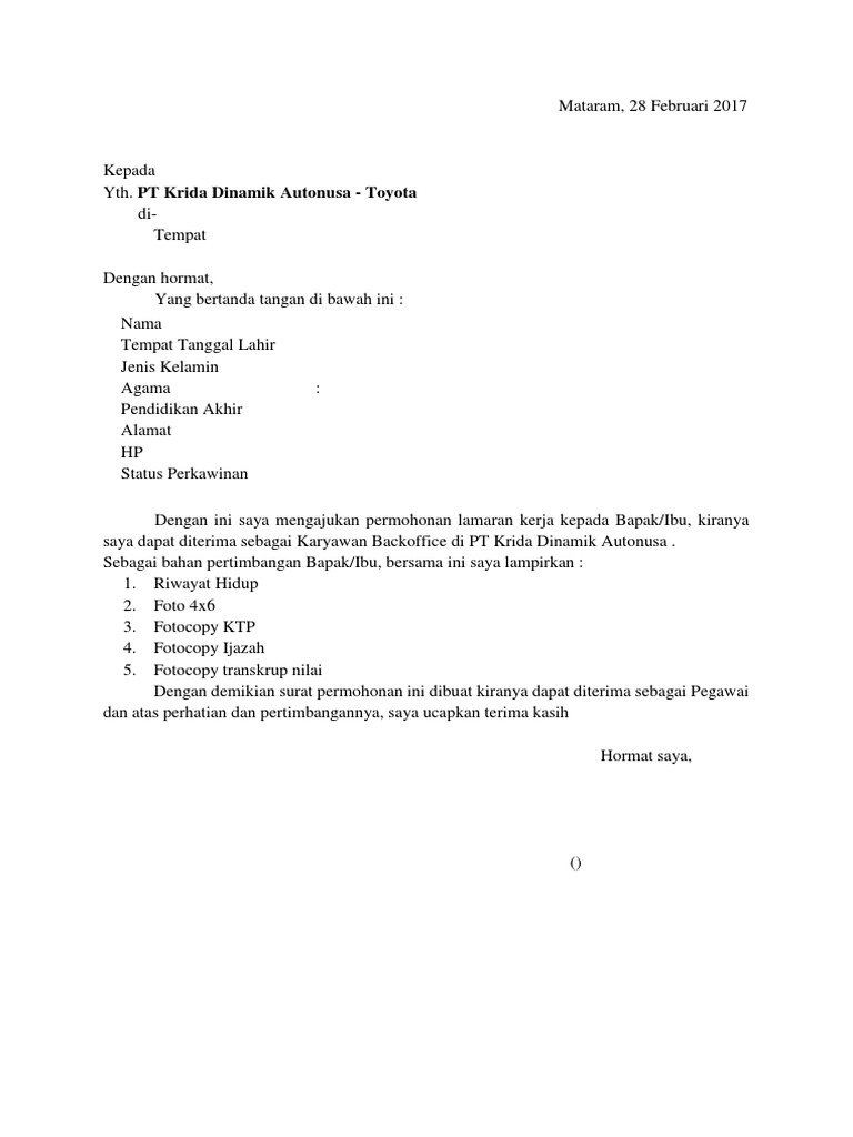 Contoh Surat Lamaran Simple | PDF