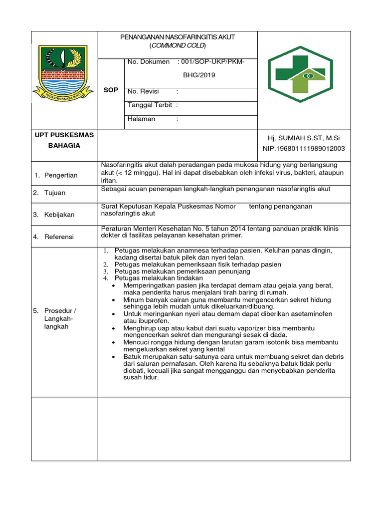 Sop Nasofaringitis Akut | PDF
