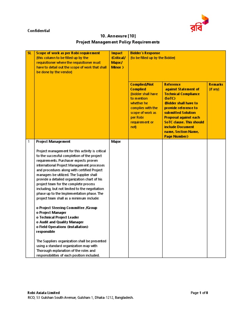Annexure (10) Project Management Policy Requirements | PDF | Project ...