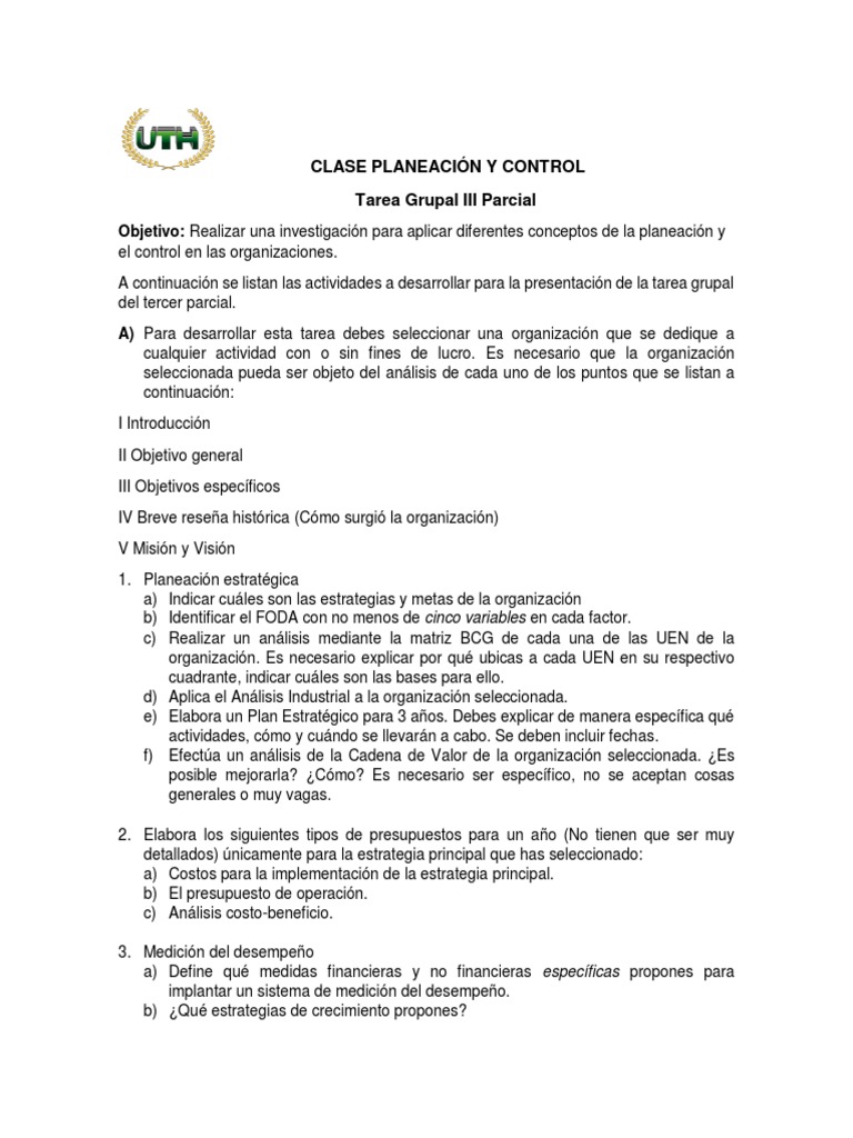 PyC Tarea Grupal III Parcial PDF | PDF | Planificación | Business