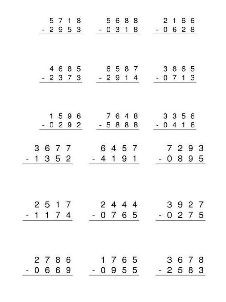 Sumas y Restas de 4 Cifras | PDF