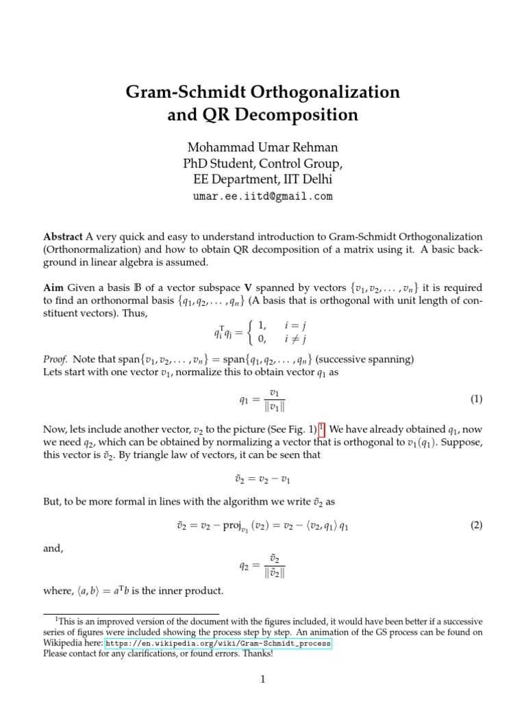QR Decomposition by Gram Schmidtt Method | PDF | Functional Analysis ...