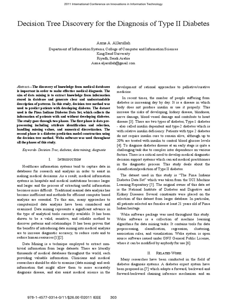 Decision Tree Discovery For The Diagnosis of Type II Diabetes | PDF ...