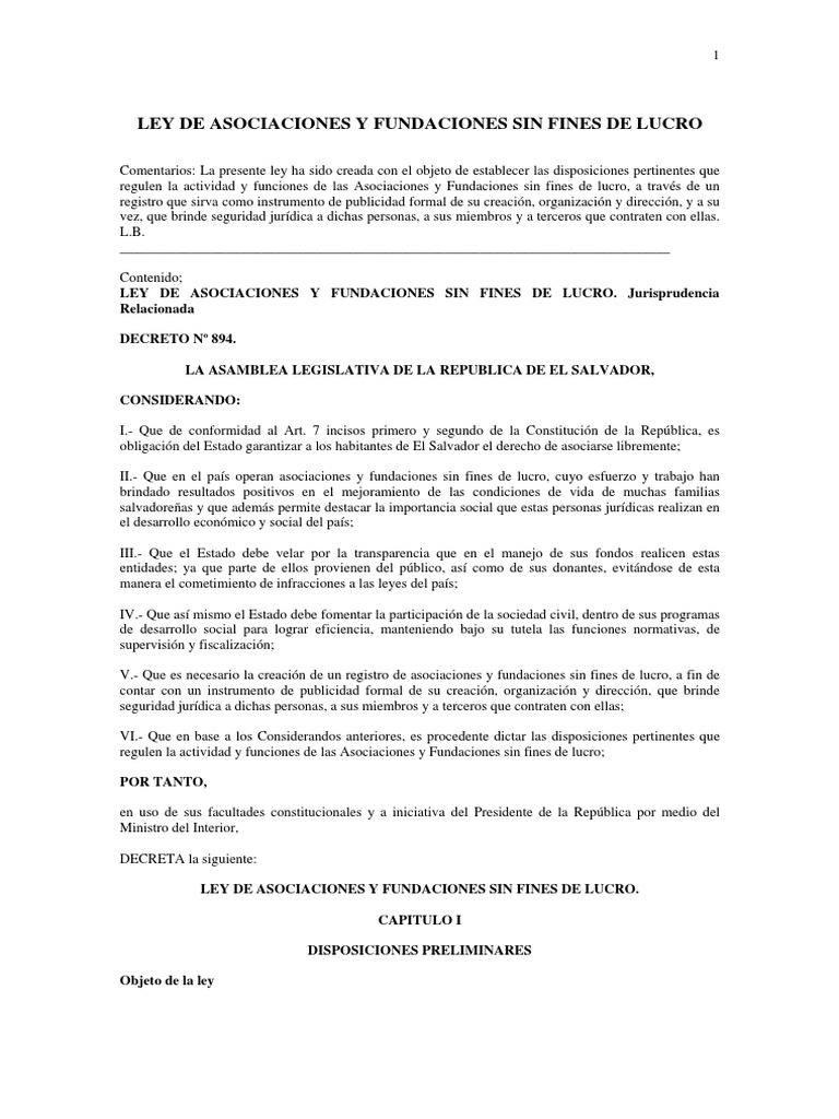 Ley de Asociaciones y Fundaciones Sin Fines de Lucro | Descargar gratis PDF | Fundación (sin ...