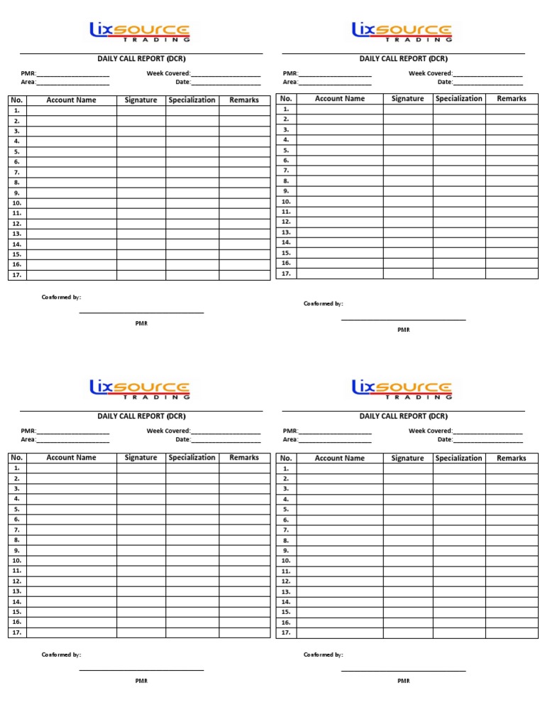 DAILY CALL REPORT Template 1 Long Bond Paper | PDF