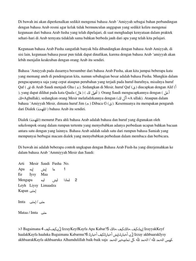 Bahasa Arab 'Amiyah | PDF