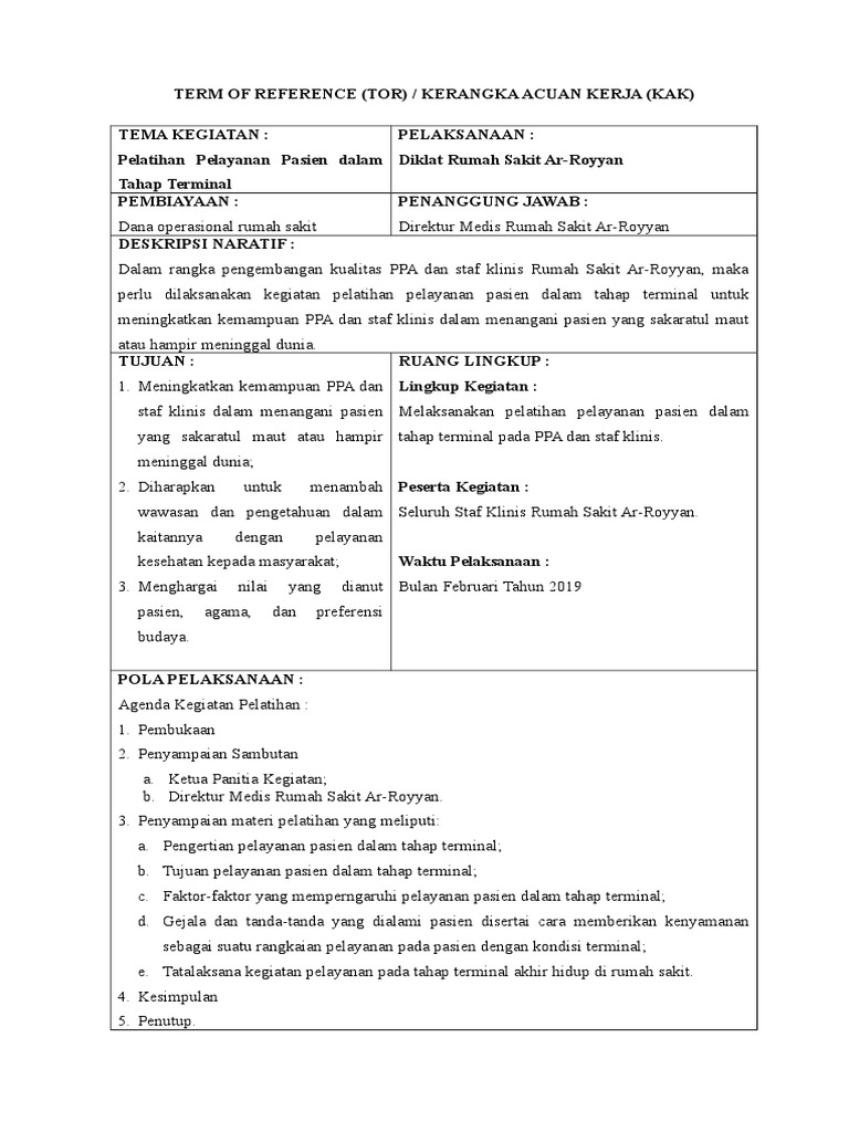 TOR Pelatihan Pelayanan Pasien Dalam Tahap Terminal | PDF