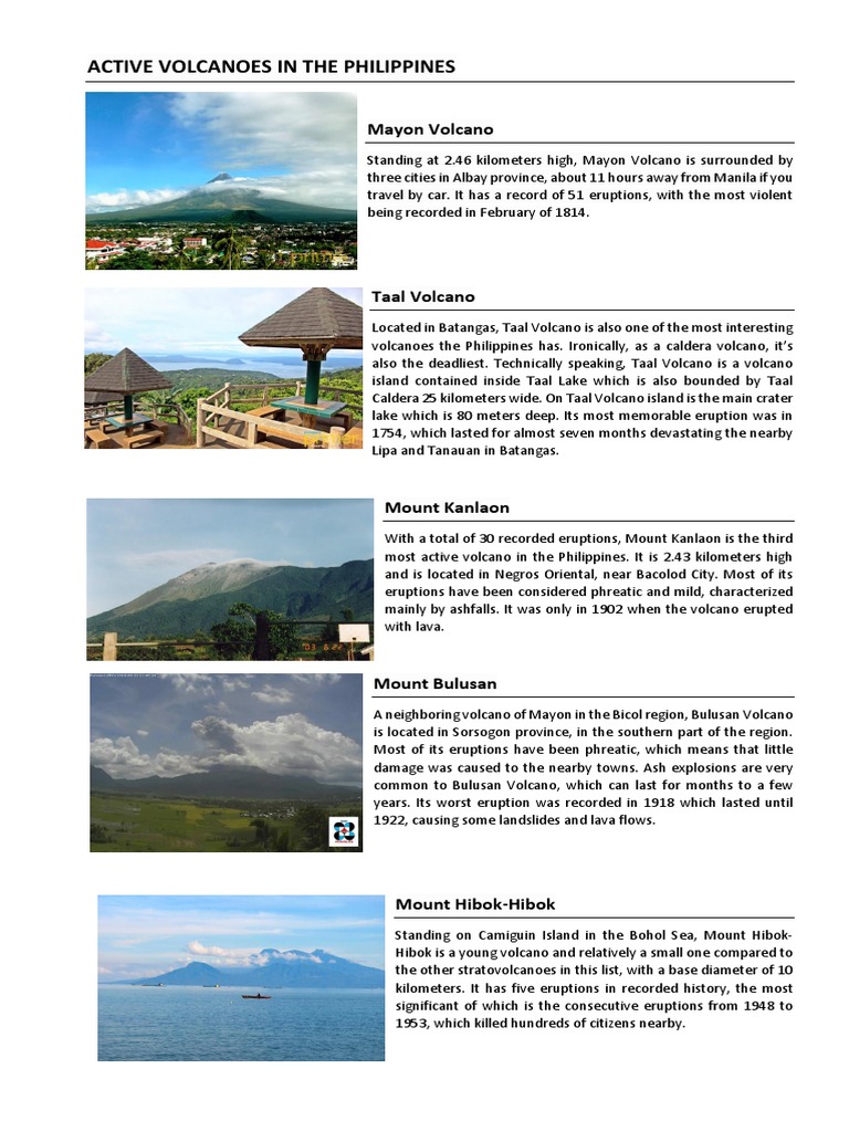 Active Volcanoes in The Philippines | PDF | Volcano | Volcanic Landforms