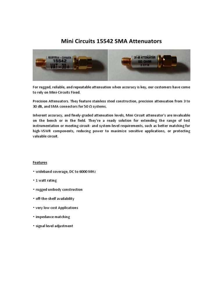 Mini Circuits 15542 SMA Attenuators PDF | PDF | Specification ...