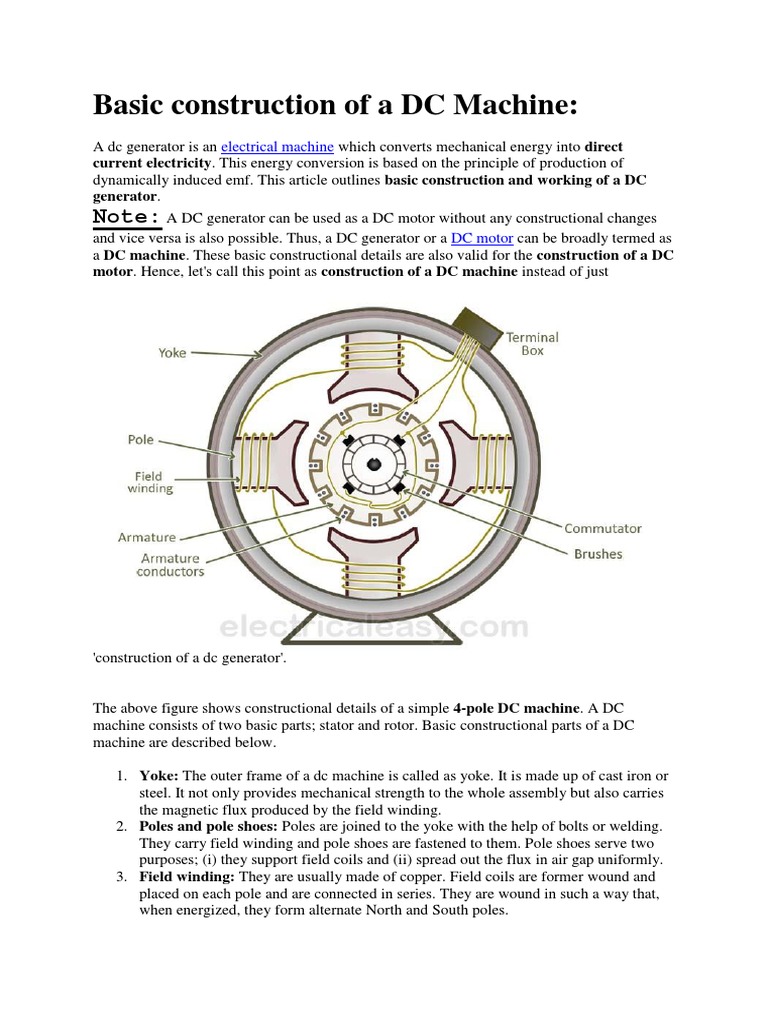 Basic Construction of A DC Machine | PDF | Electric Motor | Electric ...