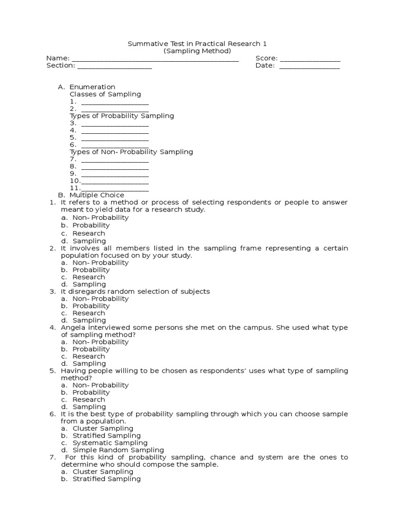 Summative Test in Practical Research 1 | PDF | Sampling (Statistics ...