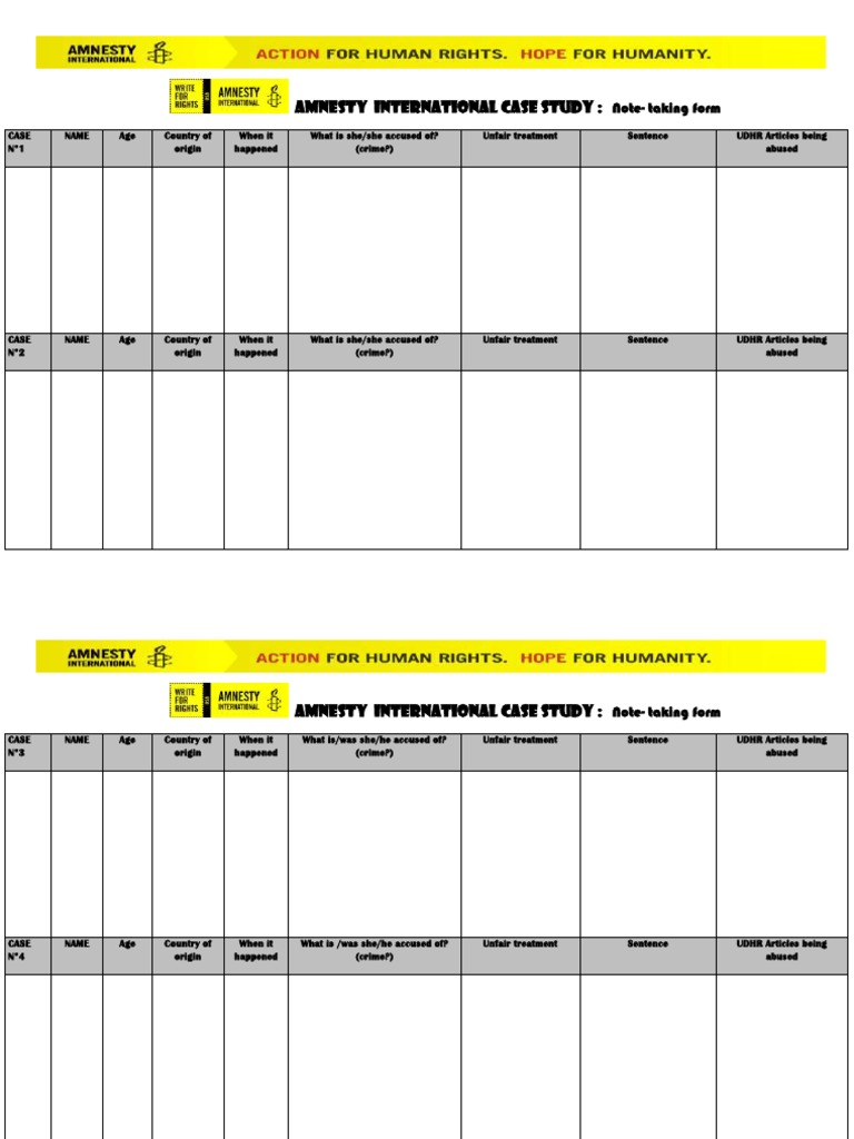 Oral Presentation Note Taking Form Amnesty International Case Study | PDF