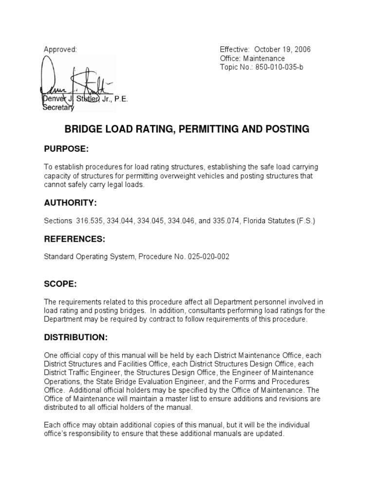 Bridge Load Rating, Permitting and Posting | PDF | Structural Load ...
