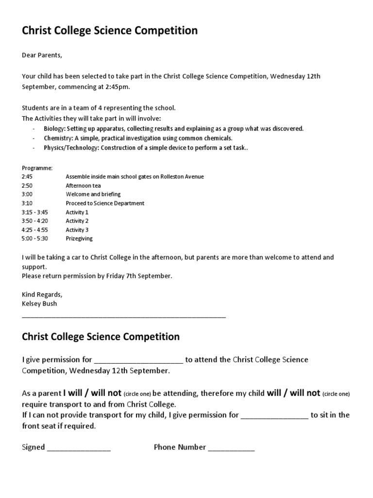 Permission For Science Comp | PDF