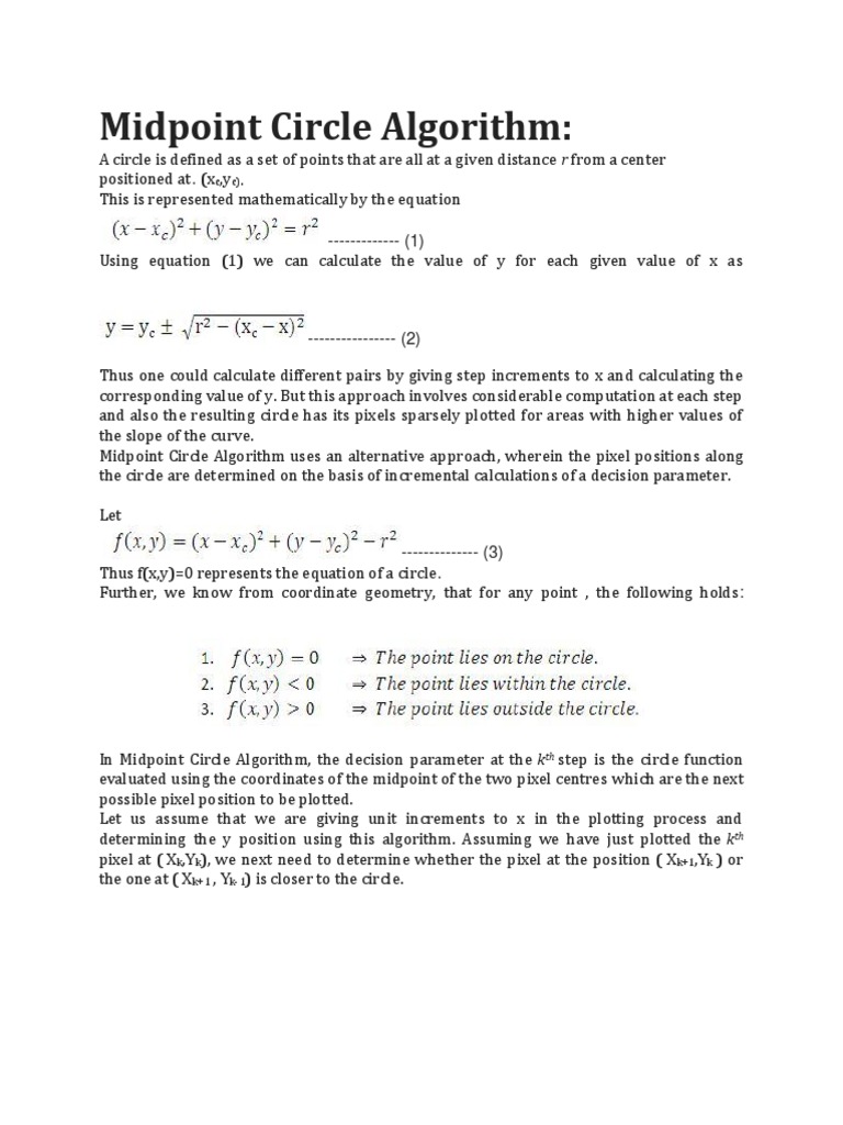 Midpoint Circle Algorithm | PDF | Circle | Areas Of Computer Science