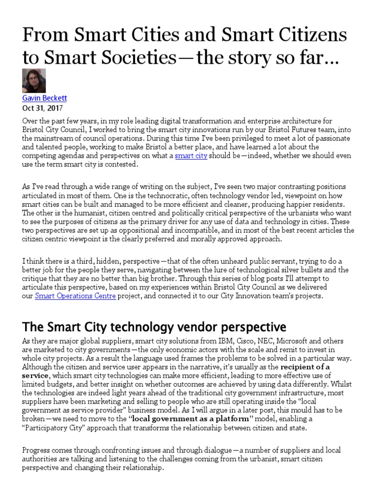 From Smart Cities and Smart Citizens To Smart Societies | PDF | City ...