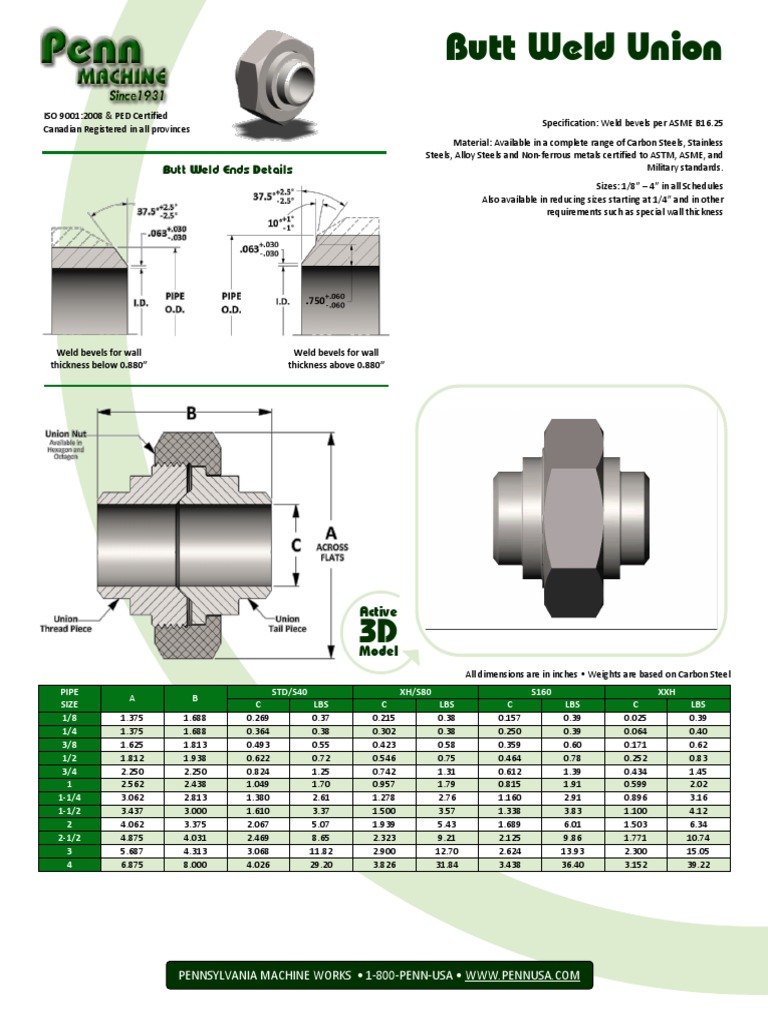Butt Weld Tuerca Union | PDF | Welding | Construction