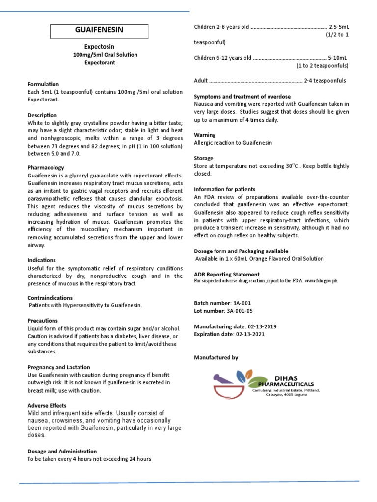 P1 Package Insert GUAIFENESIN Real | PDF | Drugs | Medical Treatments