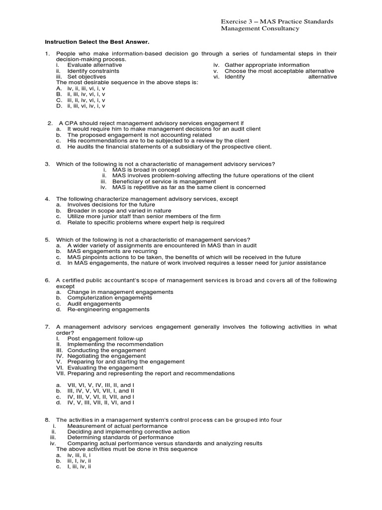 Exercise 3 MAS Practice Standards | PDF | Certified Public Accountant | Consultant