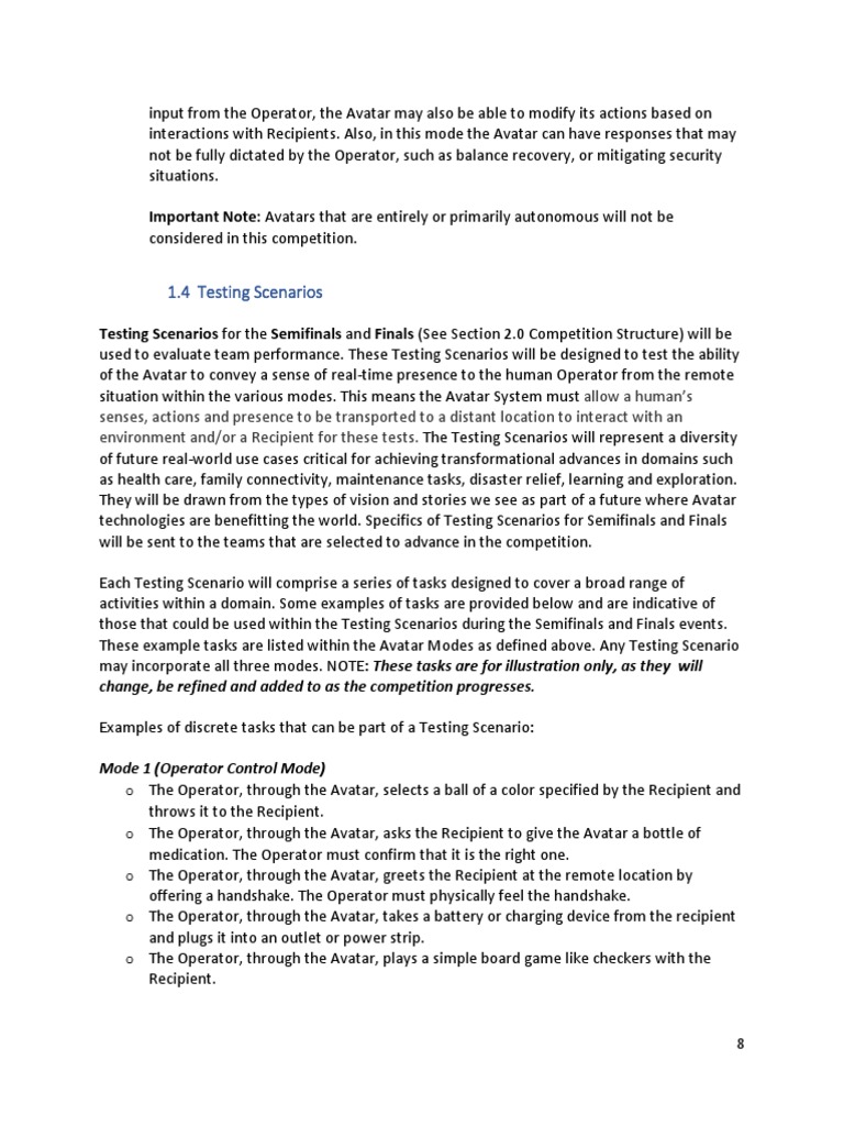 Avatar Competition Testing Scenarios | PDF | Cognitive Science ...