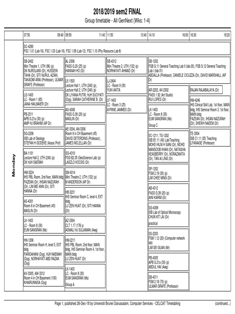 Bachelor Degree Timetable | PDF | Academia