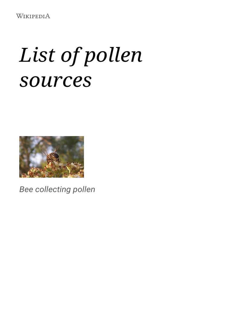 List of Pollen Sources - Wikipedia | PDF | Pollinators | Pollination
