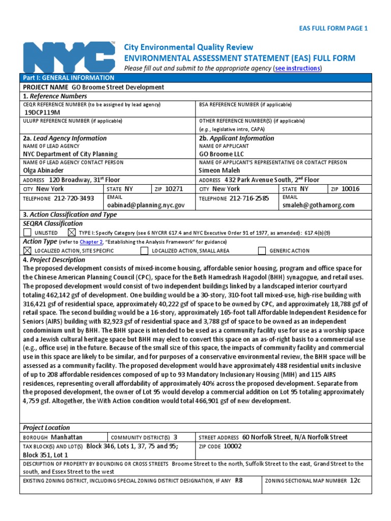 City Environmental Quality Review Environmental Assessment Statement ...
