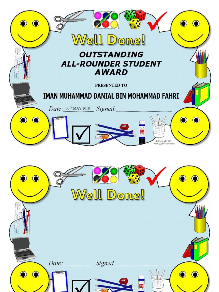 Outstanding All-Rounder Student Award: Iman Muhammad Danial Bin ...