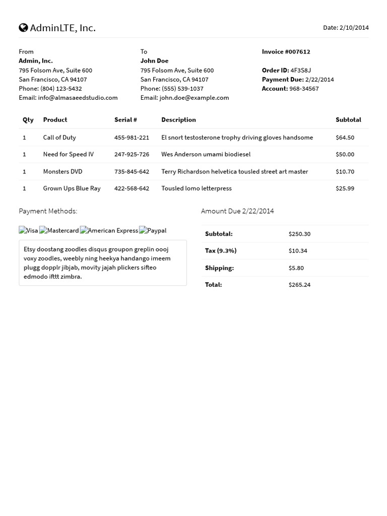 AdminLTE 2 - Invoice | PDF