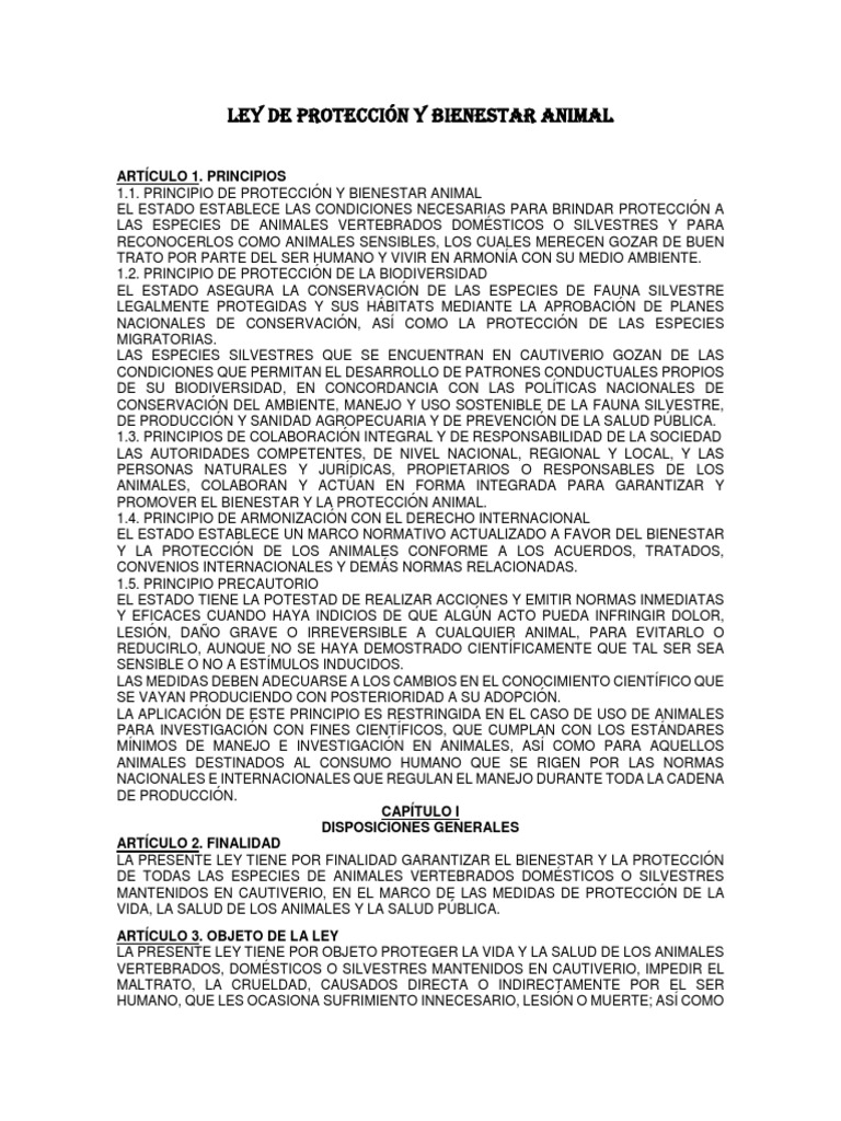 Ley de Protección y Bienestar Animal | PDF | Bienestar de los animales | Bienestar