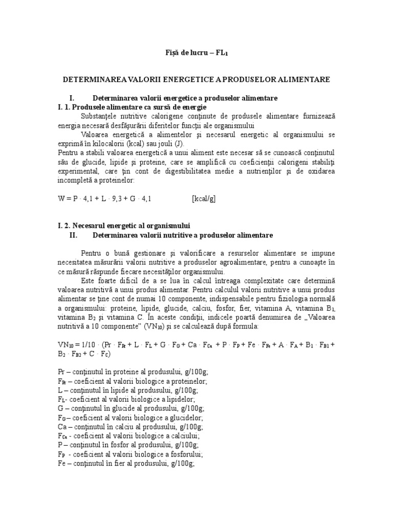 S1-2 - Determinarea Valorii Energetice A Produselor Alimentare | PDF