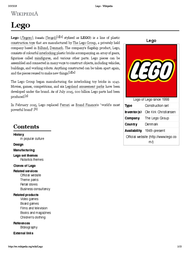 Lego - Wikipedia | PDF | Lego | Plastic Toys