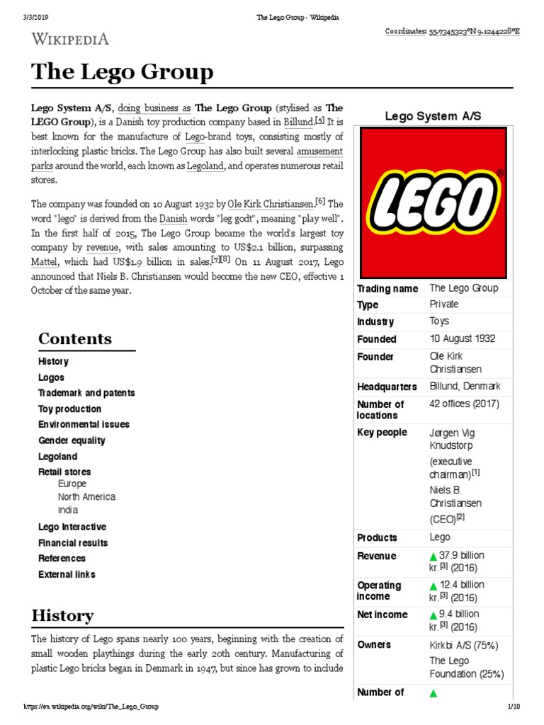 The Lego Group - Wikipedia | PDF | Business