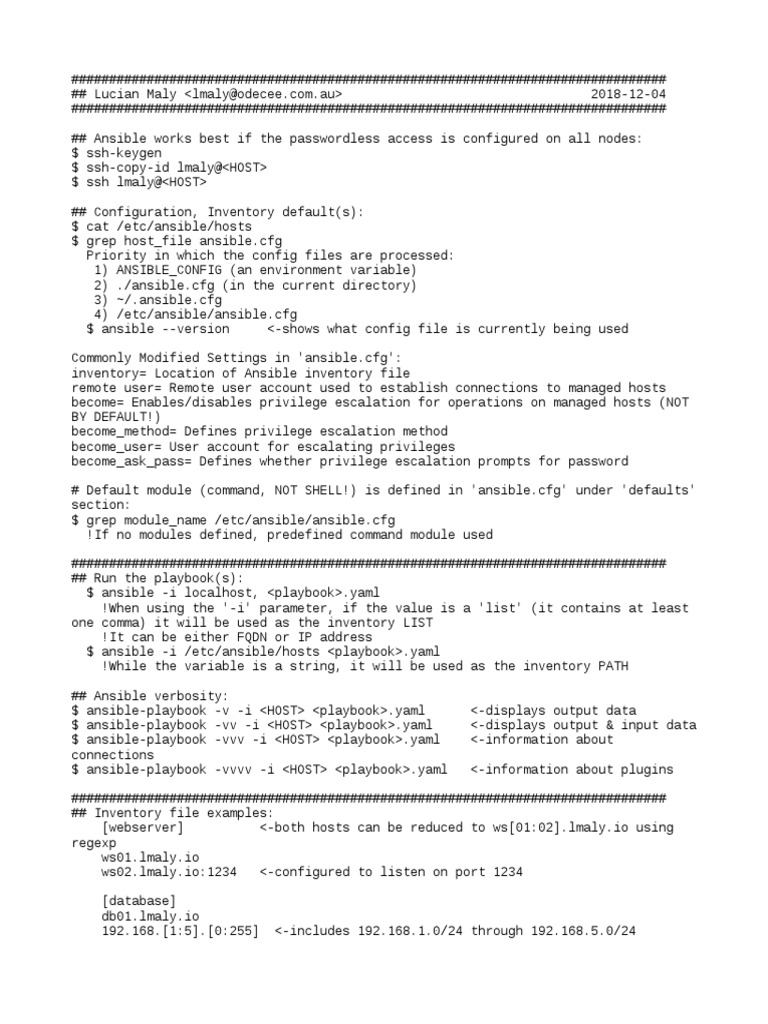 Ansible Cheatsheet | PDF | Secure Shell | Sudo