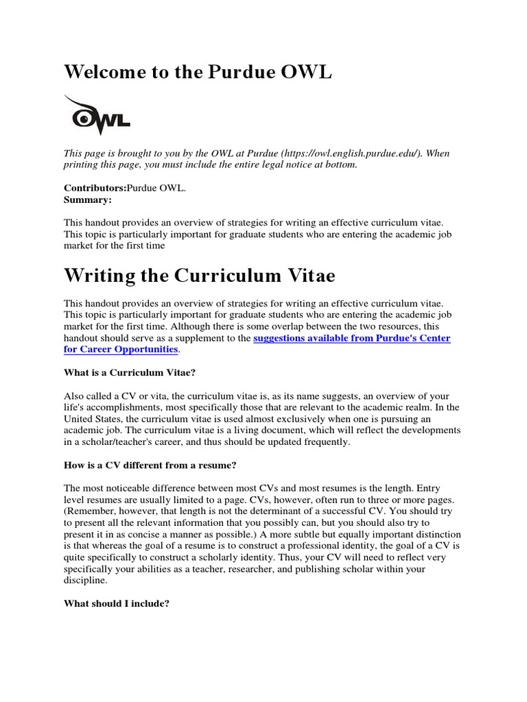 Welcome To The Purdue OWL | PDF | Résumé | Curriculum