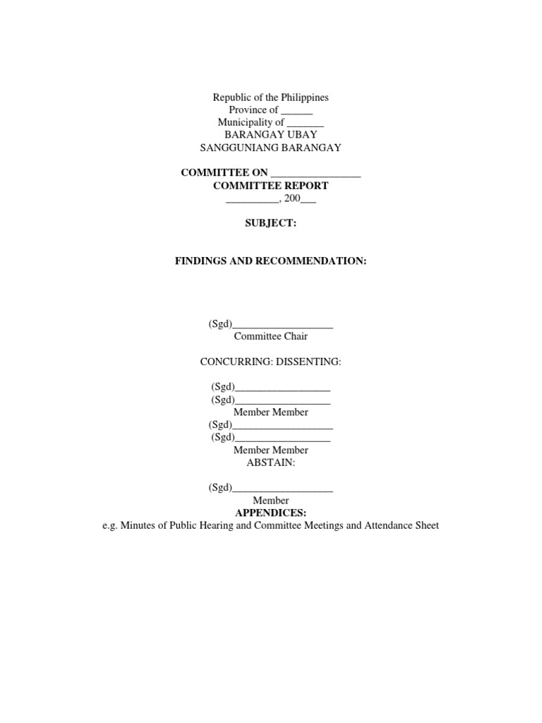 Barangay Committee Report Template | PDF | Government