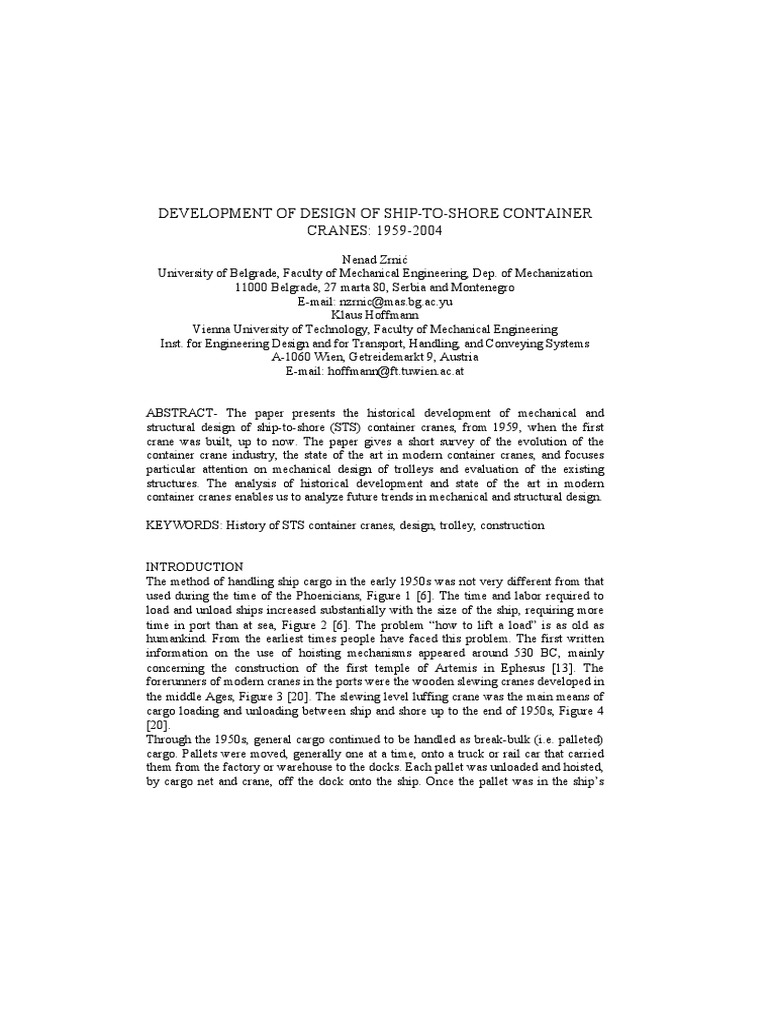 Evolution of STS Container Cranes | PDF | Containerization | Crane (Machine)