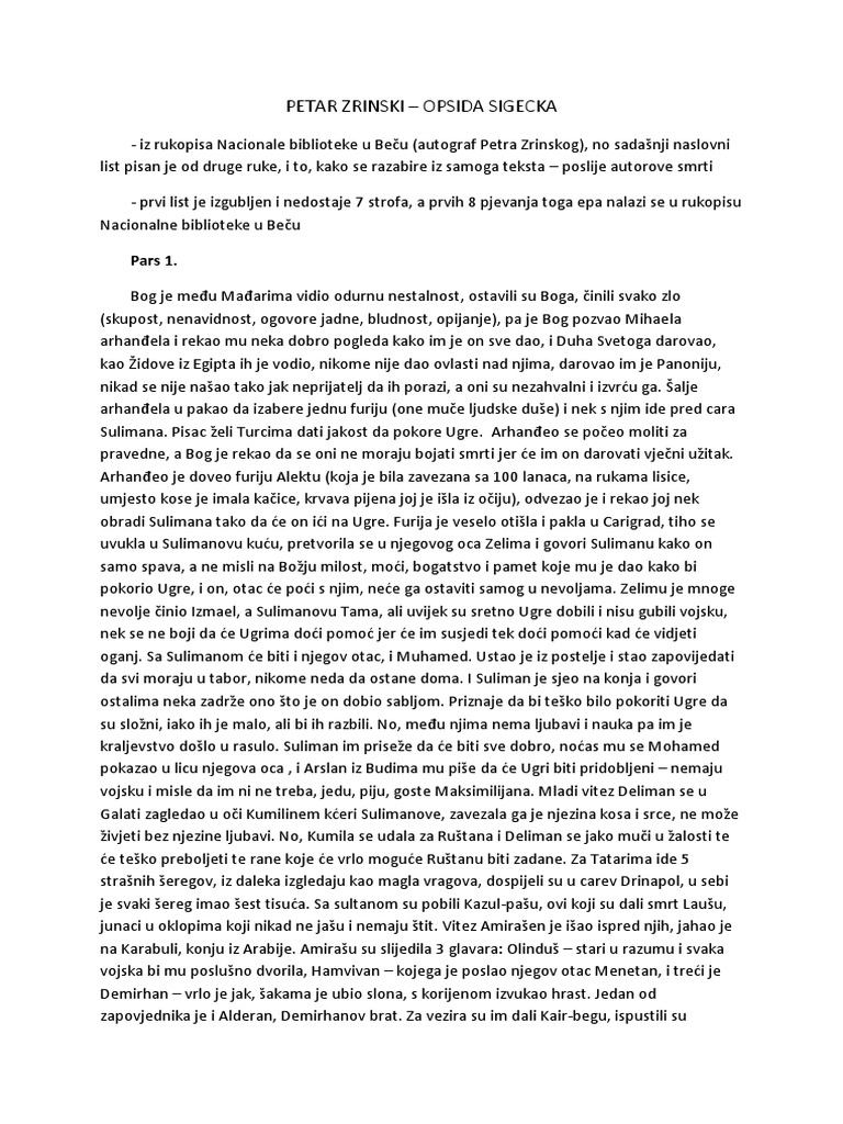 Petar Zrinski - Opsida Sigecka | PDF