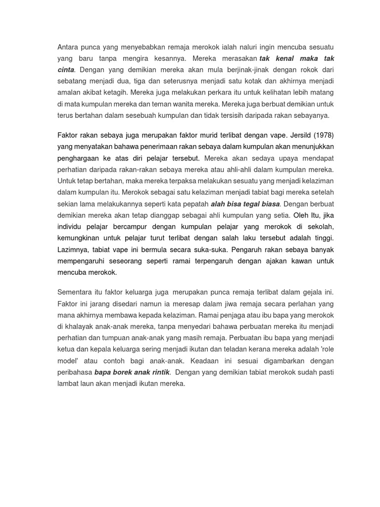 Antara Punca Yang Menyebabkan Remaja Merokok Ialah Naluri Ingin Mencuba ...