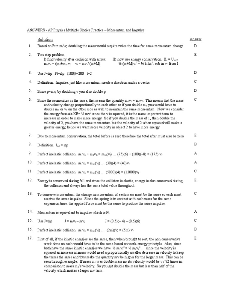 5c-Momentum and Impulse MC Practice Problems-ANSWERS | PDF | Momentum ...