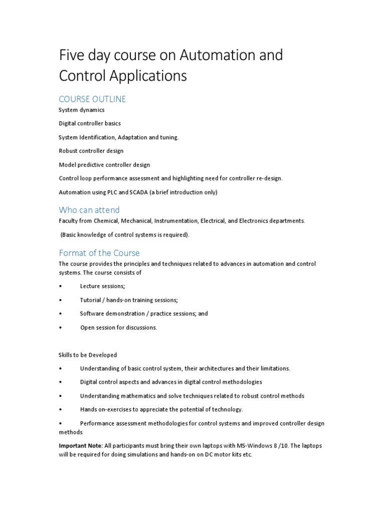 Automation and Control Course Overview | PDF | Business | Computers