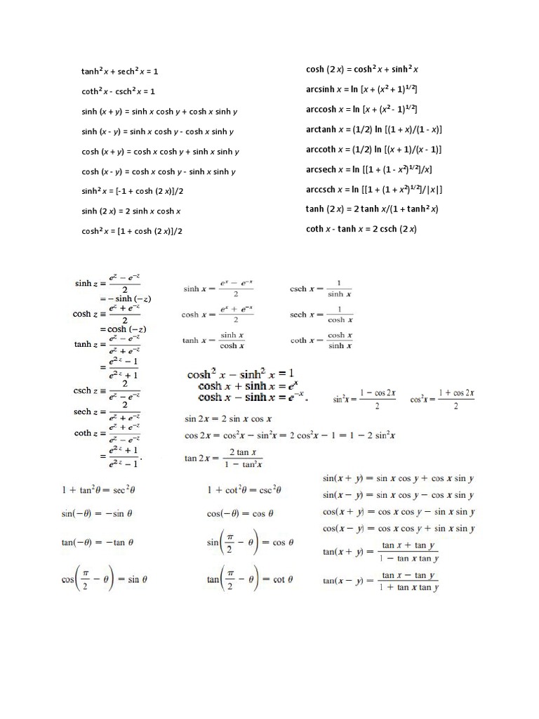 Hyperbolic Function Identities and Formulas | PDF | Science & Mathematics