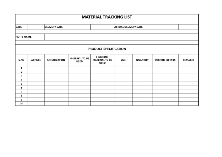 Furniture Materials Tracking List | PDF