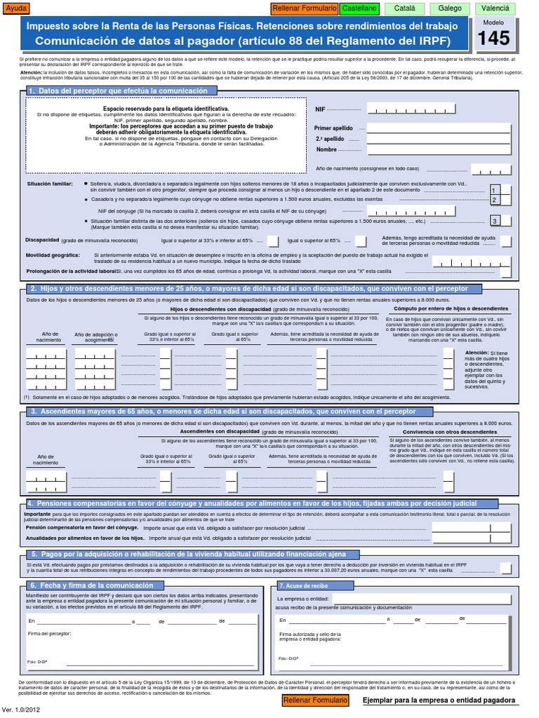 Modelo 145 IRPF: Rellenar y Descargar | PDF | Invalidez | Instituciones ...