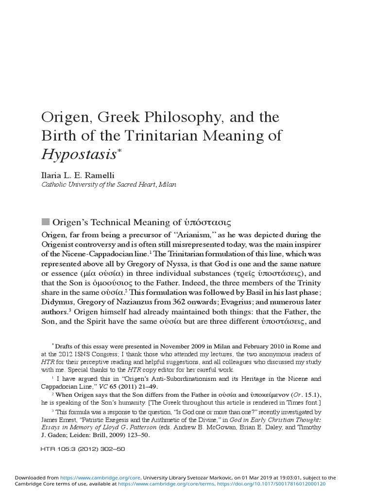 Origen Greek Philosophy and The Birth of The Trinitarian Meaning of ...