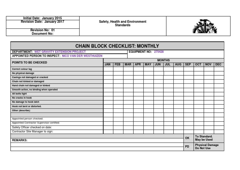 Chain Block Checklist: Monthly | PDF