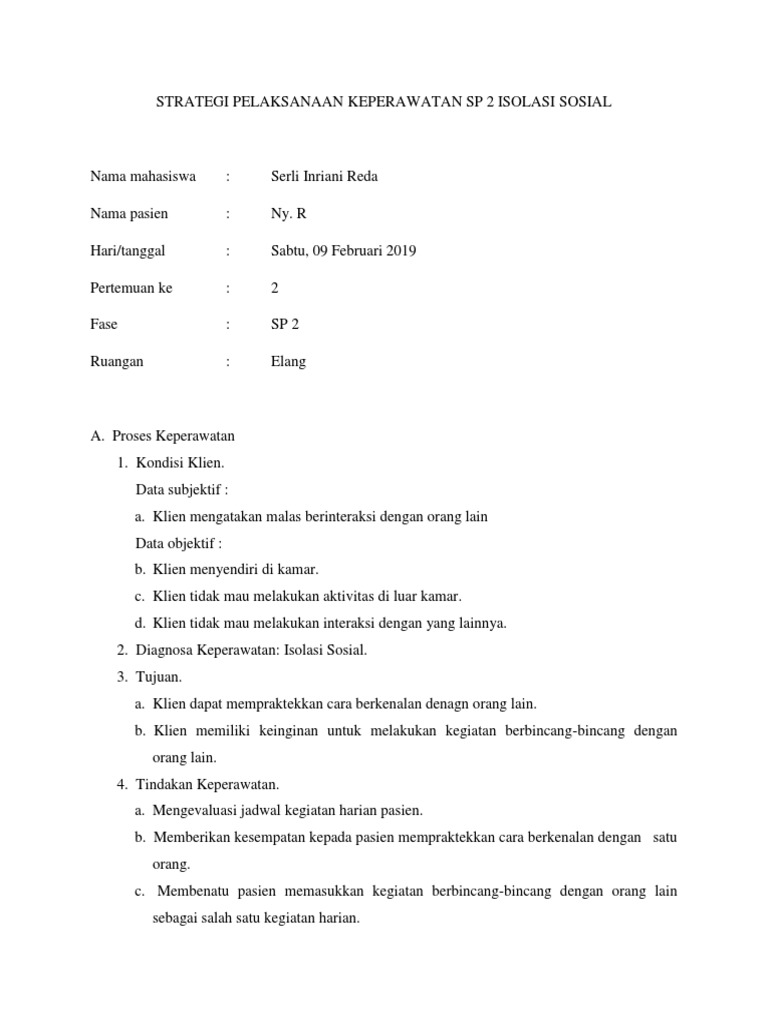 SPTK (SP 2) Isolasi Sosial | PDF